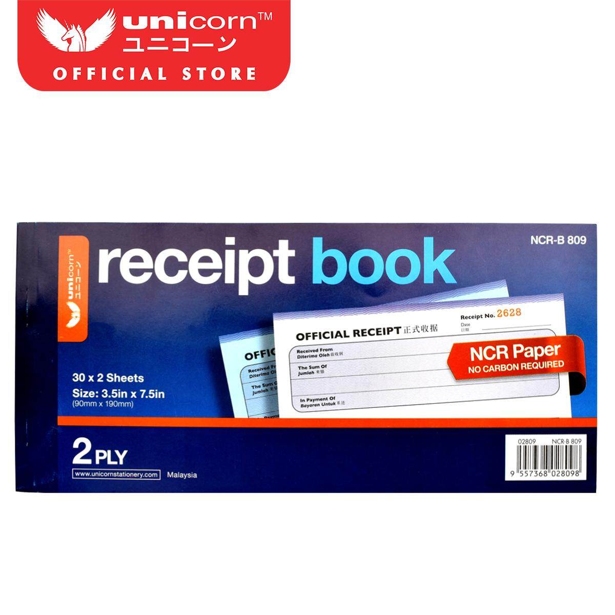 Unicorn B809 NCR Receipt Book